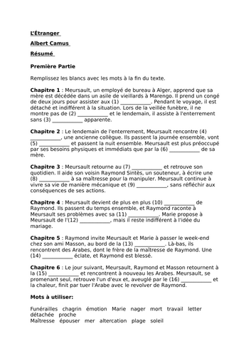 L'Étranger - Albert Camus - Summary Part One - Chapters 1 to 6 - A ...