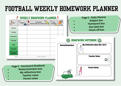 Football Homework Planner - Back to School, Start of Year | Teaching ...