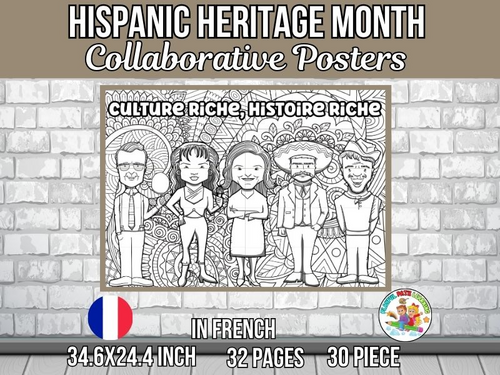 French Hispanic Heritage Month Collaborative Posters Art Coloring Pages ...