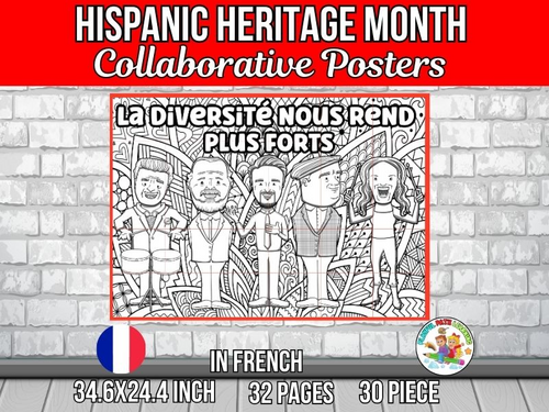French Hispanic Heritage Month Collaborative Posters Art Coloring Pages ...
