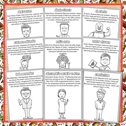Hispanic Heritage Month Coloring posters | Famous Latino figures ...