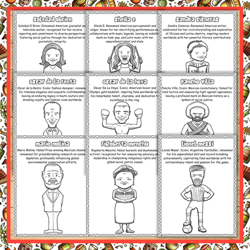 Hispanic Heritage Month Coloring posters | Famous Latino figures ...
