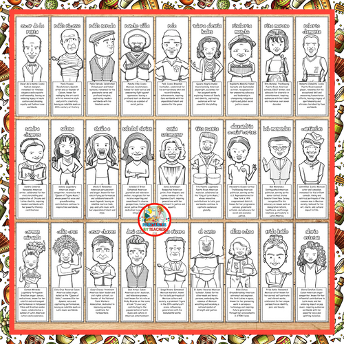Hispanic Heritage Month coloring bookmarks | Historical Figures ...
