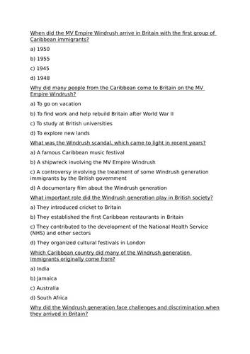 Year 5-6 Windrush Social History Case Study Planning and Resources | Teaching Resources