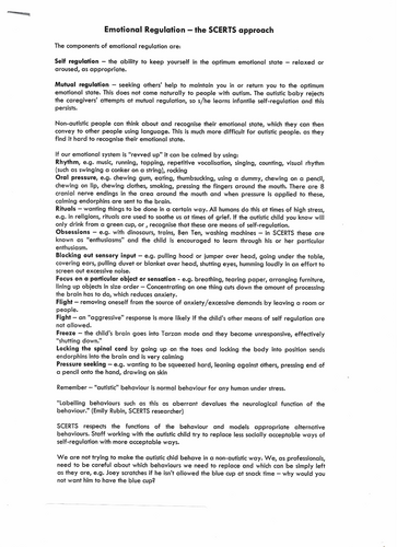 Emtional regulation ideas taken from SCERTS TM | Teaching Resources
