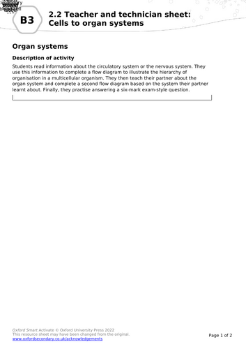 Apply: Cells to Organ systems SMART Activate 3 | Teaching Resources