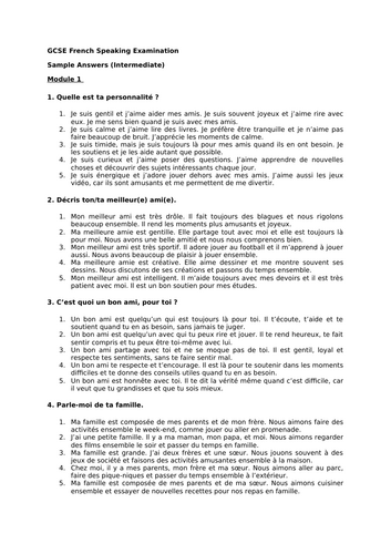 GCSE French Speaking Examination Booklet and Resources (2016 ...