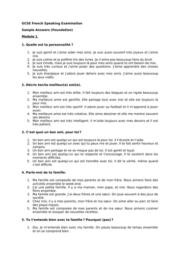 GCSE French Speaking Examination Booklet and Resources (2016 ...