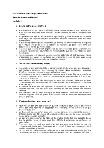 GCSE French Speaking Examination Booklet and Resources (2016 ...