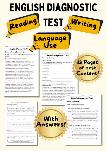 English Diagnostic Test - Reading, Writing, Language - KS2 - Back to ...