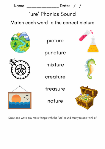 'ure' Phonics Sound Worksheet Activity (RWI Set 3 aligned) | Teaching ...