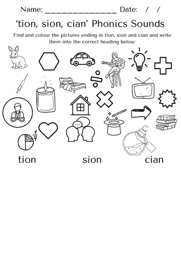'tion' Phonics Worksheet Activity (Set 3 RWI Aligned) [sion/cian ...