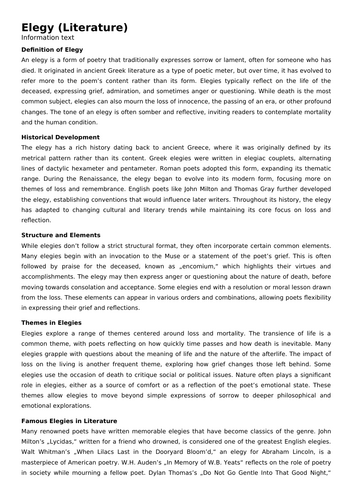 Elegy (Literature) | Teaching Resources