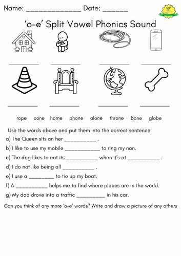 'o-e' Split Vowel Digraph Phonics Sound Worksheet Activity (Set 3 RWI ...