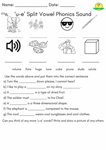 'u-e' Split Vowel Digraph Phonics Worksheet Activity (RWI Set 3 aligned ...