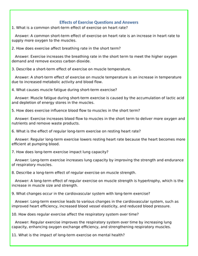 Effects of exercise KS4 worksheet questions and answers | Teaching ...
