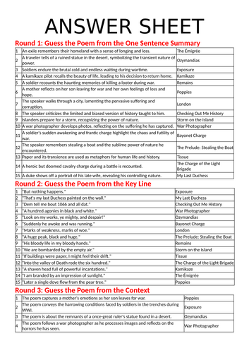 Power and Conflict Quiz with Answers | Teaching Resources