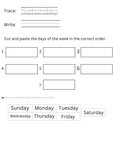 printable days of the week trace and write worksheet for kindergarten ...