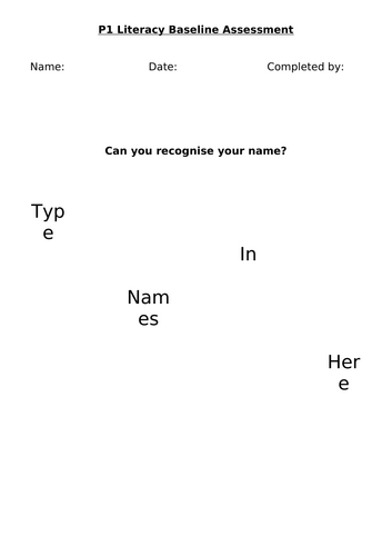 P1 Literacy Baseline Assessment | Teaching Resources