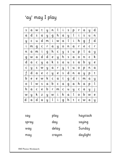 RWI Word Search Set 2 Sounds ay ee igh ow oo oo only | Teaching Resources