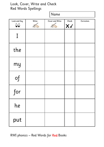Look Cover Write Check - Read write Inc Phonics - Red Words Spellings ...