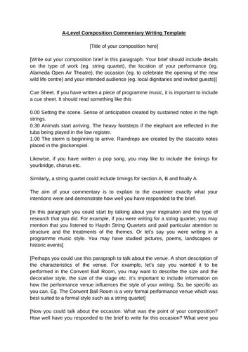 A-Level Music Composition Commentary Guide | Teaching Resources