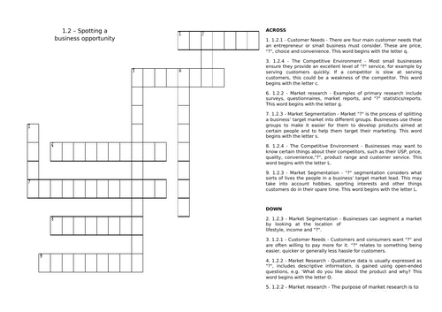 GCSE Business Studies - Pearson Edexcel - Theme 1 and 2 Crosswords ...