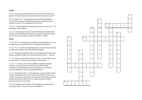 GCSE Business Studies - Pearson Edexcel - Theme 1 and 2 Crosswords ...