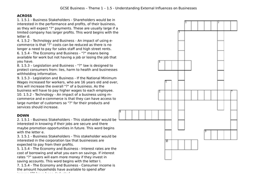 GCSE Business Studies - Pearson Edexcel - Theme 1 and 2 Crosswords ...