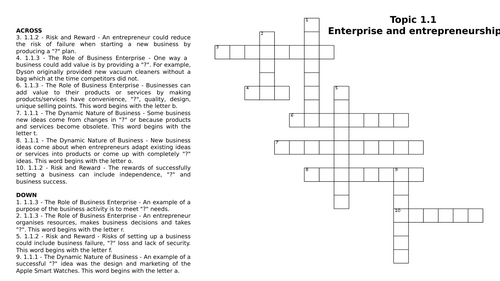 GCSE Business Studies - Pearson Edexcel - Theme 1 and 2 Crosswords ...