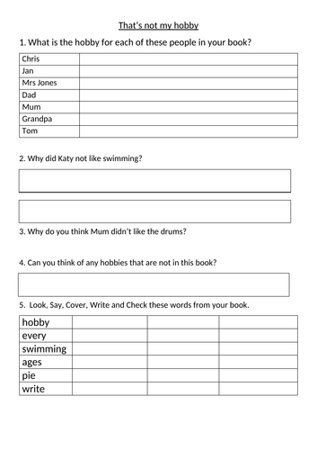 That's not my hobby Turquoise Rigby Star Comprehension Questions ...