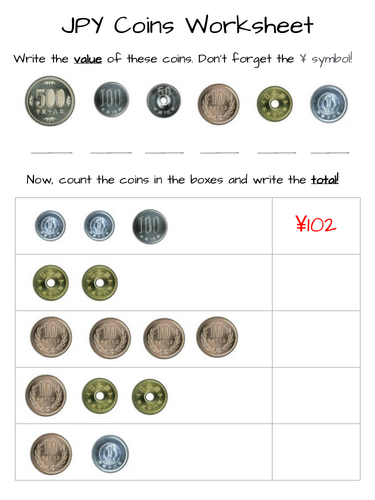 Japanese Yen (JPY) Counting Worksheet | Teaching Resources