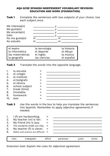 AQA GCSE Spanish | Vocabulary, writing & translation revision ...