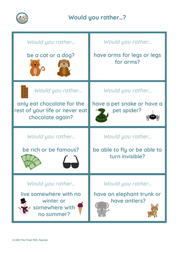 ESL Would You Rather...? Speaking Activity | Teaching Resources