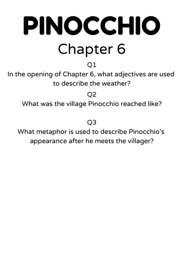 Pinocchio Chapters 6-10 Comprehension Wordsworth Edition | Teaching ...