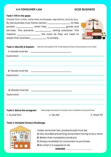 OCR GCSE Business Consumer Law Worksheet | Teaching Resources