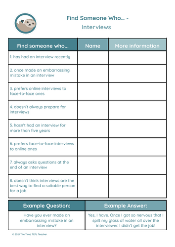 ESL Find Someone Who Activity - Interviews | Teaching Resources