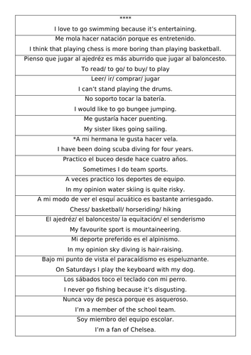 GCSE Spanish leisure class dominoes | Teaching Resources GCSE Spanish leisure class dominoes | Teaching Resources