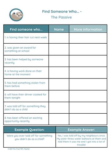 ESL Find Someone Who Activity - The Passive | Teaching Resources