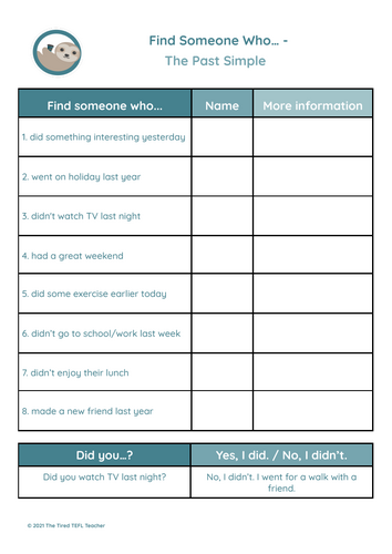 ESL Find Someone Who Activity - The Past Simple | Teaching Resources