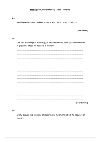 Aqa Gcse Psychology False Memories As A Factor Affecting The Accuracy Of Memory [memory Topic