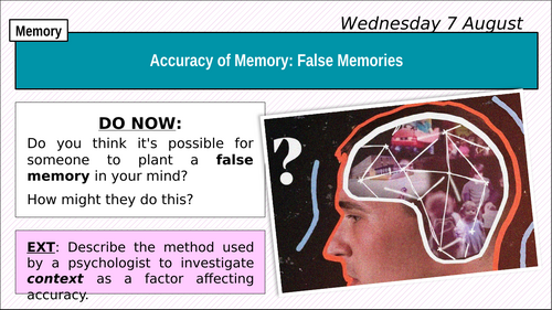 AQA GCSE Psychology: FALSE MEMORIES AS A FACTOR AFFECTING THE ACCURACY OF MEMORY [Memory Topic ...