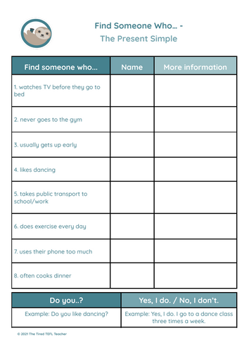 ESL Find Someone Who Activity - The Present Simple | Teaching Resources