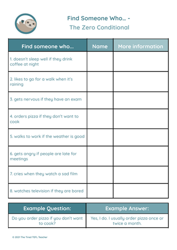 ESL Find Someone Who Activity - The Zero Conditional | Teaching Resources
