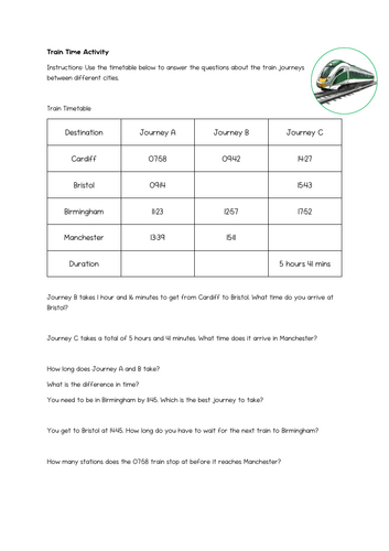 Train Timetable Worded Problems | Functional Skills Maths L1–L2 & KS3 ...