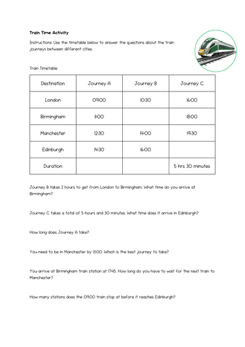 Train Timetable Worded Problems | Functional Skills Maths L1–L2 & KS3 ...