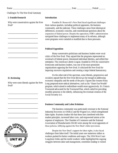 Challenges to the New Deal Summary | Teaching Resources