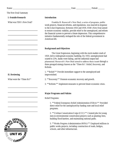 The New Deal Summary | Teaching Resources