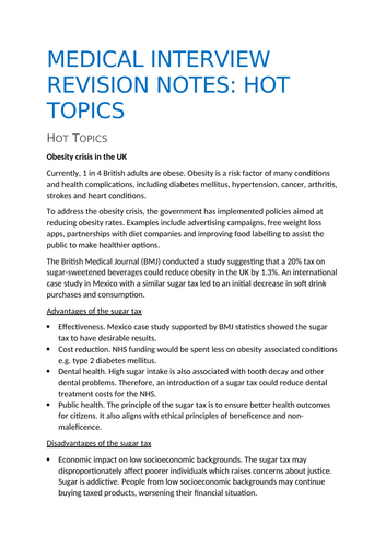 Hot Topics: Medicine Interview Notes | Teaching Resources