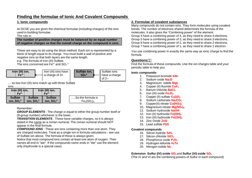Chemical formulae of covalent compounds KS3 | Teaching Resources